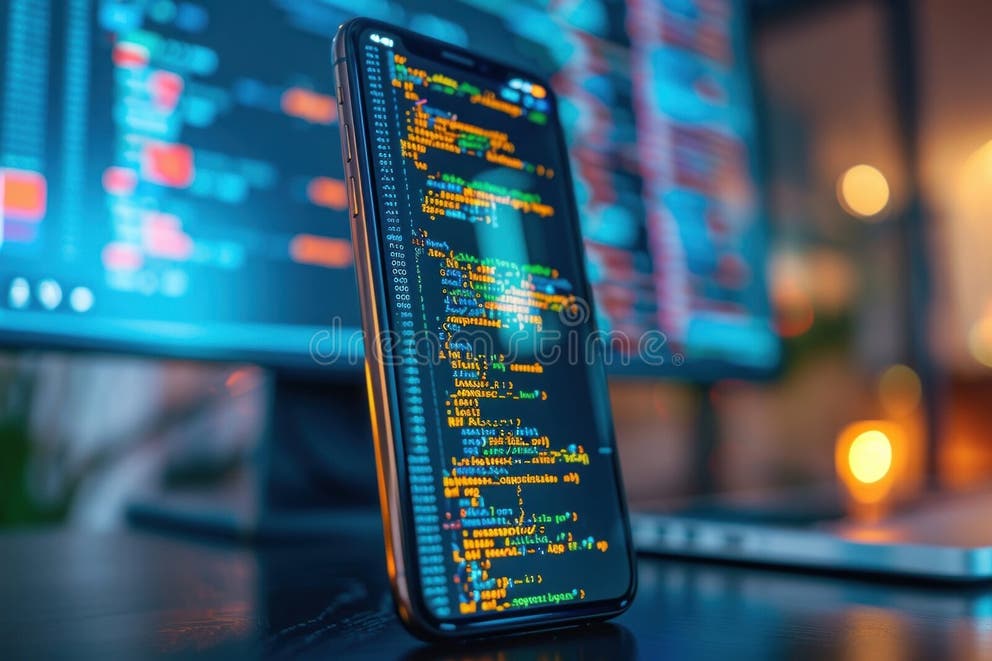 Close-up View of Smartphone Displaying Programming Code, Abstract ...