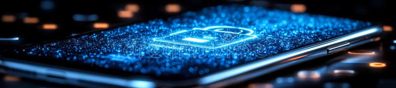 Close-up of Smartphone with Glowing Digital Lock and Encryption Symbols ...