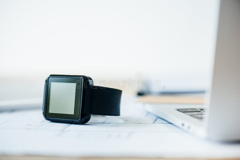Close-up View of Smartwatch and Laptop Stock Photo - Image of modern ...
