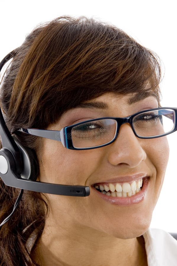 Smiling Service. Close Up of Happy Female Receptionist Worker in ...