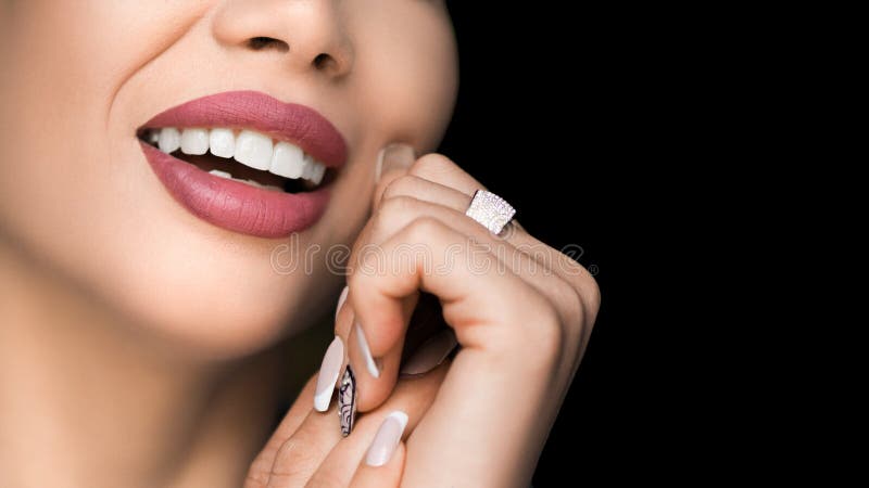 Close Up View of a Smiling Woman with Perfect Teeth Stock Image - Image ...
