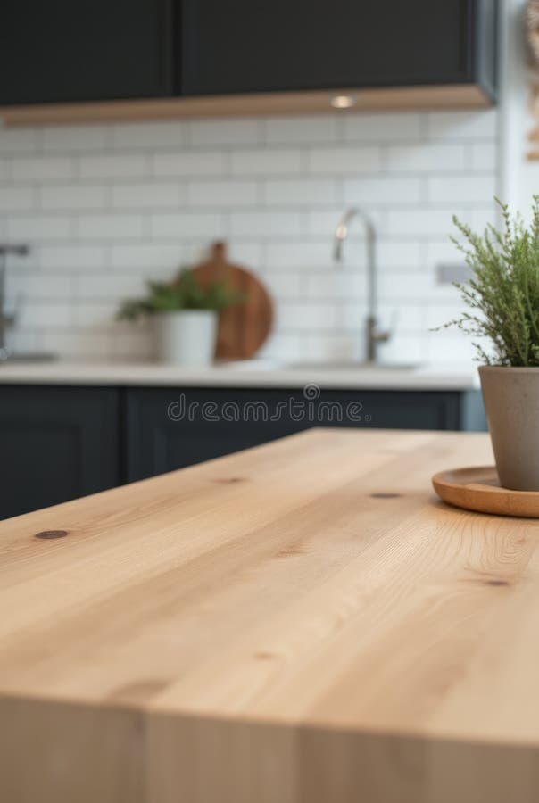 Close-Up View of a Smooth Light Wood Countertop with Clean Lines and ...