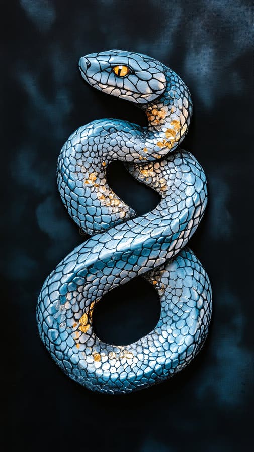 Close-up View of a Snake& X27;s Head and Tail on a Dark Blue-black ...