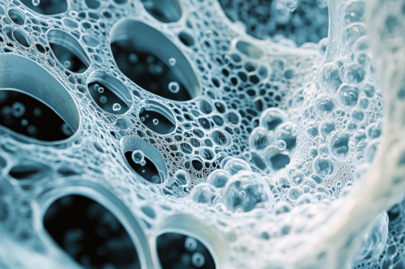 Close-up View of Soap Bubbles and Foam Structure Magnified Under Bright ...
