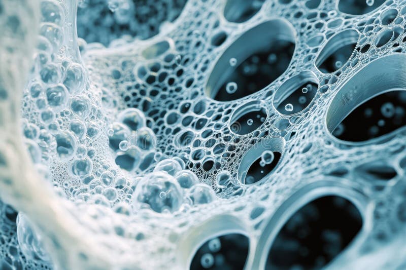 Close-up View of Soap Bubbles and Foam Structure Magnified Under Bright ...