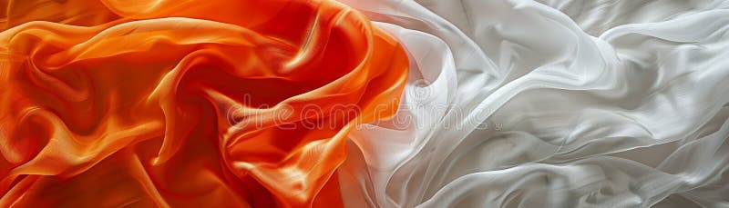 Close-up View of Soft, Flowing Orange and White Fabric, Showcasing ...