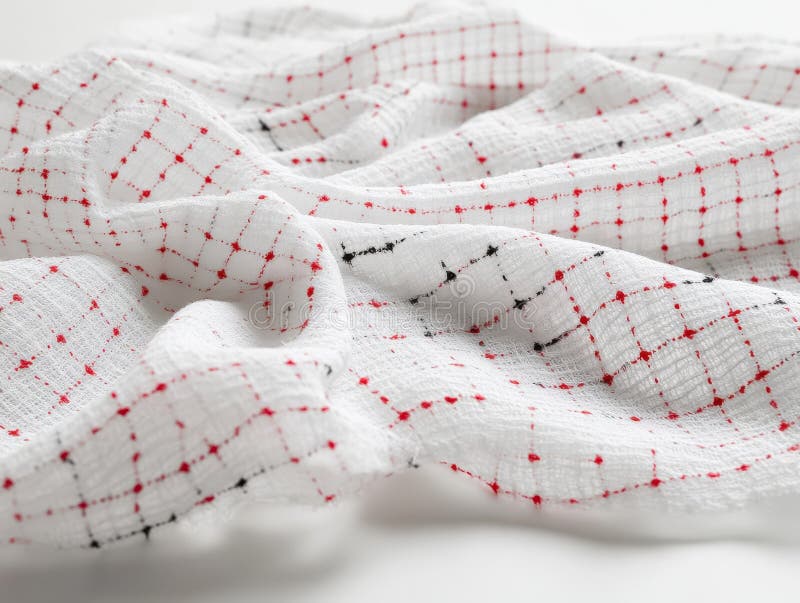 Soft White Fabric with Red and Black Grid Pattern for Design Projects ...