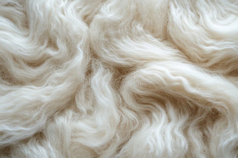 Close-up View of Soft, Wavy White Wool Fibers Creating a Textured ...