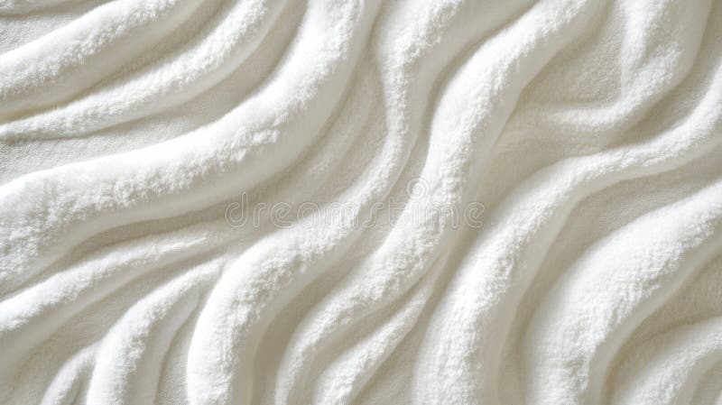 Close Up View of Soft White Sherpa Fleece Fabric Featuring a Wavy and ...