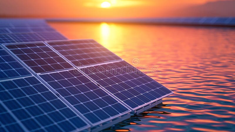 Floating Solar Panel on Water. Generative AI Stock Illustration ...