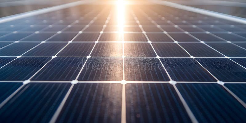 Sunlight Illuminates Solar Panel Grid a Close-Up View of Clean Energy ...