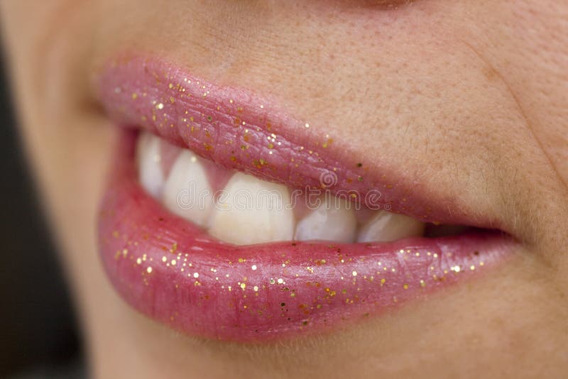 Pink lips smiling stock photo. Image of closeup, white - 105983206