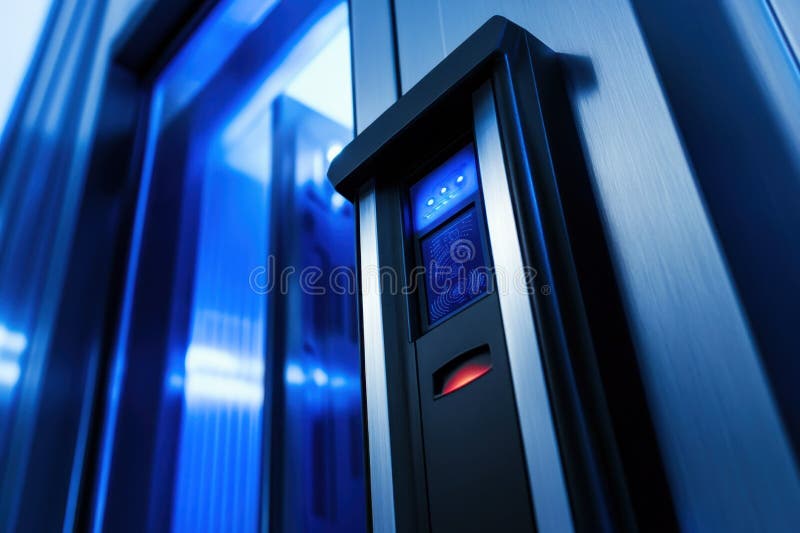 Modern Elevator Control Panel Illuminated with Blue Lights and a Sleek ...