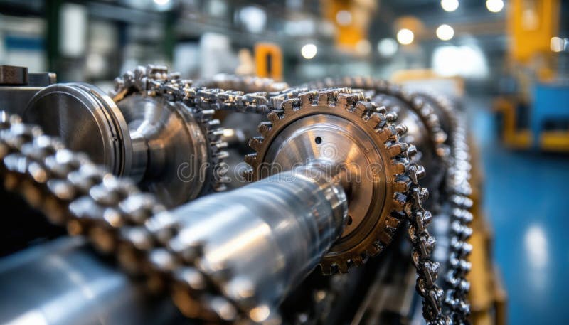 Industrial Conveyor Belt System Using Gears and Chains Stock Image ...