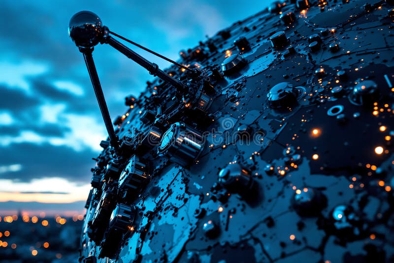 Close-up of Space Satellite Surface with Antennas and Sensors during ...