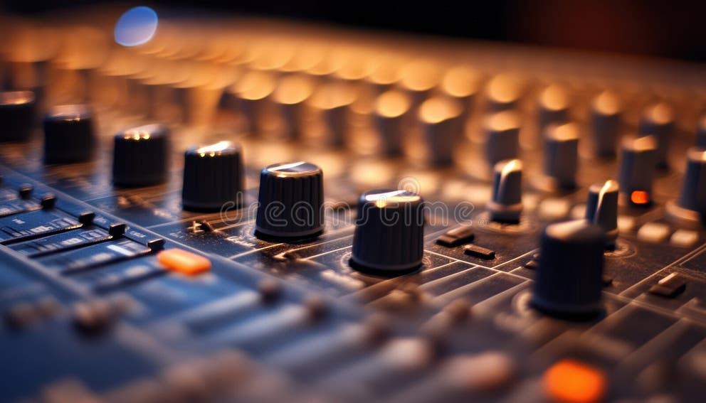 A Close-up View of a Soundboard Featuring Various Knobs and Controls ...