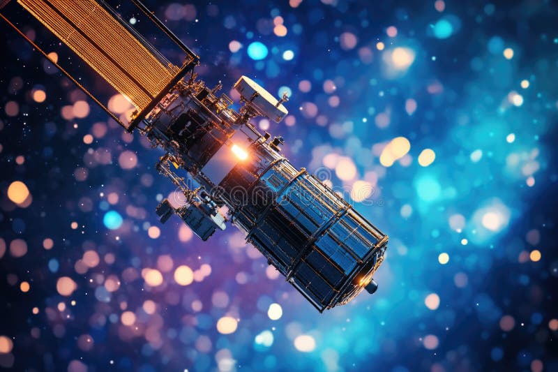 Close-up View of a Space Station S Exterior with Illuminated Modules ...