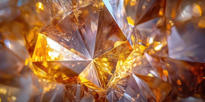 Close-up View of Sparkling Amber Crystals with Geometric Patterns and ...