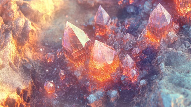 Luminous Orange Crystals Embedded in Volcanic Rock, Glowing with Inner ...
