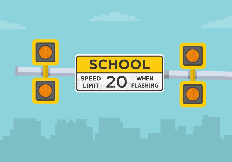 Close-up View of a "Speed Limit in School Area" State Road Sign with ...
