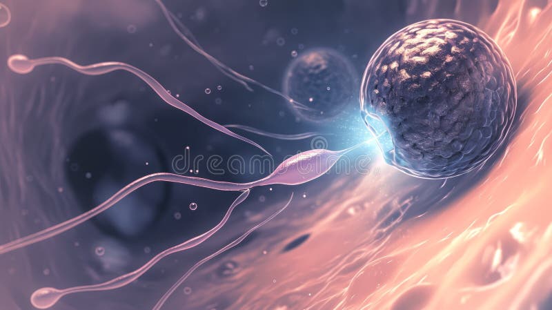 A Close-up View of Sperm Cells Approaching an Egg, Showcasing the ...
