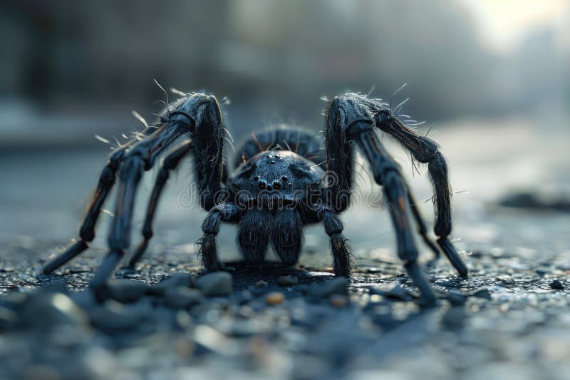 A Close-up View of a Spider Crawling on the Ground, Its Legs and Body ...