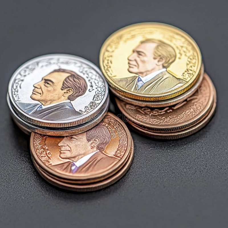 Closeup of Stacked Commemorative Coins with Engraved Portraits Stock ...