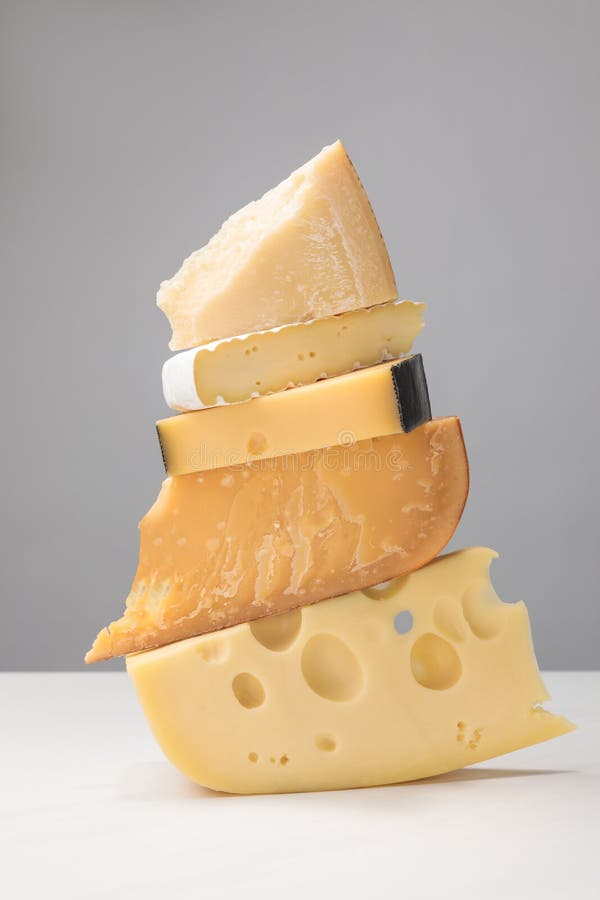 Close Up View Stack Different Types Cheese Gray Stock Photos - Free ...
