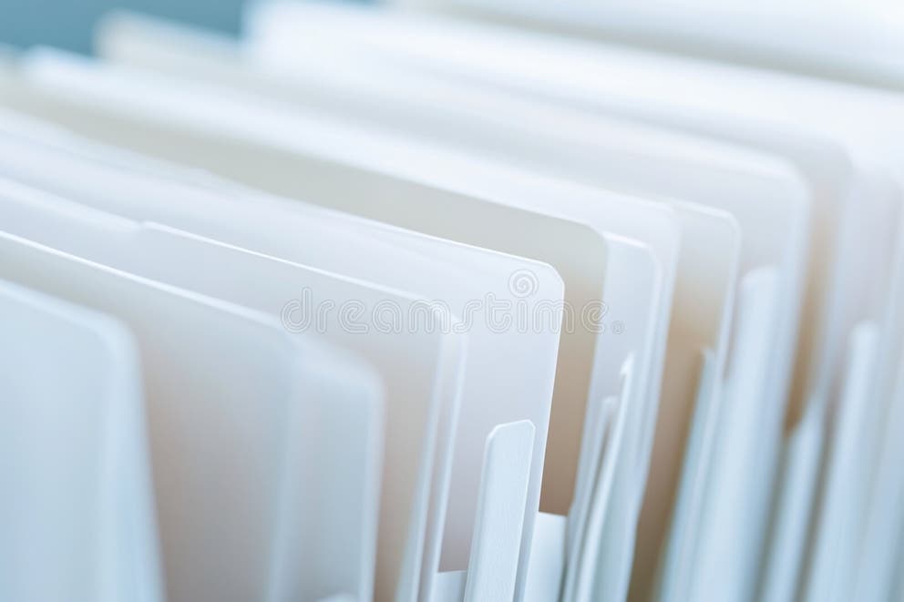 Close-up View of a Stack of Folders on a Desk or Shelf, Possibly for ...