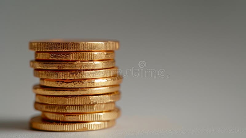Close Up View of a Stack of Gold Coins on an Office Desk, Captured from ...
