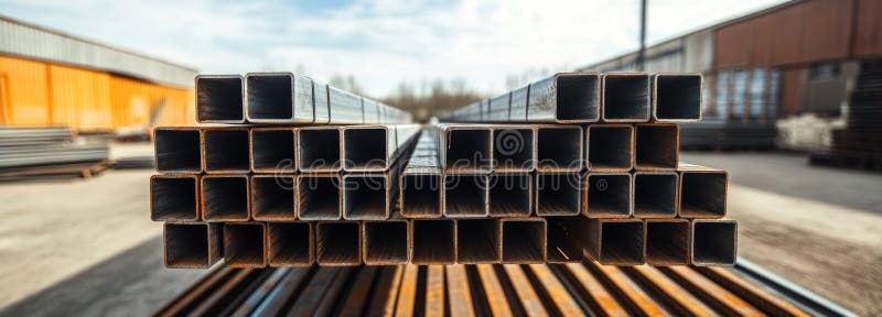 Stacked Square Metal Tubes in a Warehouse Stock Photo - Image of gray ...