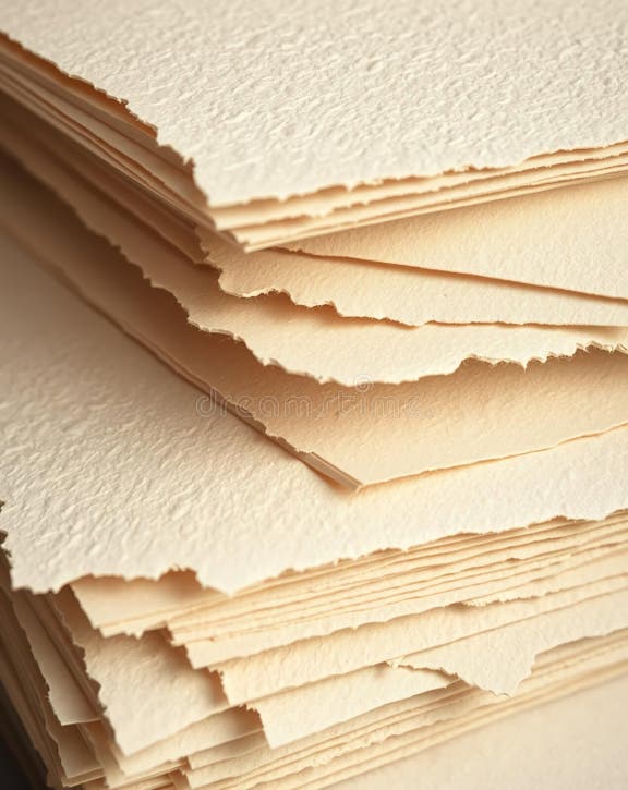 Close-up View of a Stack of Textured Handmade Paper, with Torn Edges ...