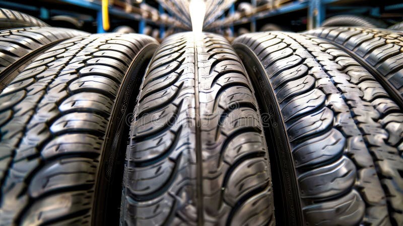 A Symphony of Rubber: Tire Stack in a Garage Stock Photo - Image of ...