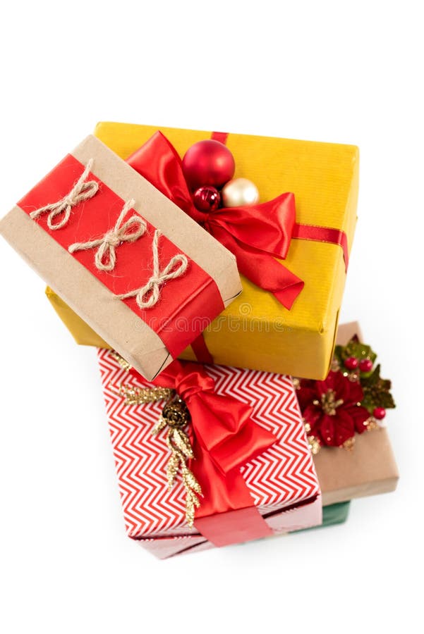Stack of Wrapped Presents on Table Stock Photo - Image of gifts ...