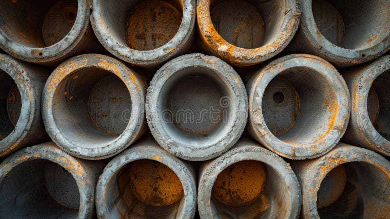 Stacked Concrete Pipes for Construction Stock Image - Image of rust ...