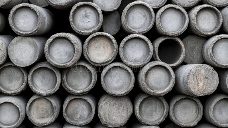 Stacked Grey Concrete Pipes a Closeup View of Stacked Grey Concrete ...