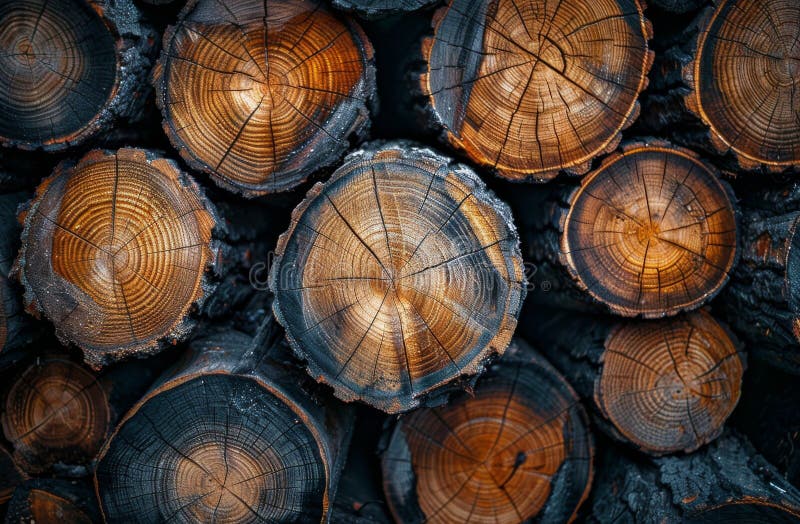 Close-Up View of Stacked Tree Trunk Cross Sections Stock Image - Image ...