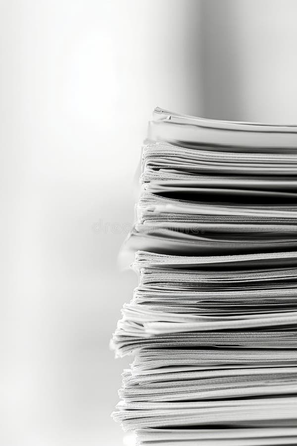 Close Up View of Stacked White Paper Sheets in an Office Workspace ...