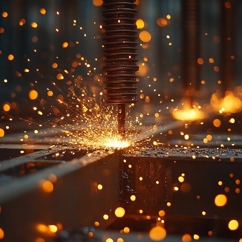 Close-up View of Steel Framework Assembly Showing Sparks during ...