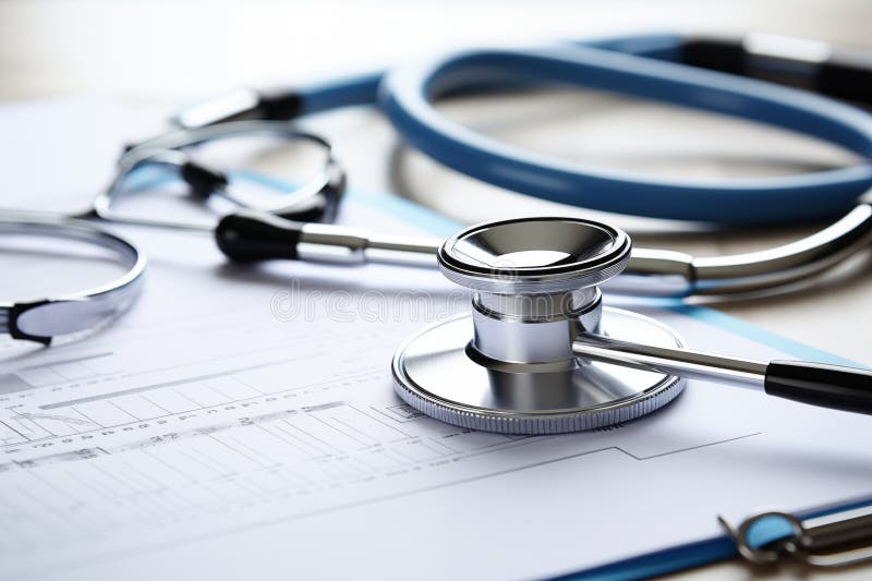 Close-Up View of a Stethoscope and Medical Documents on a Doctors Desk ...