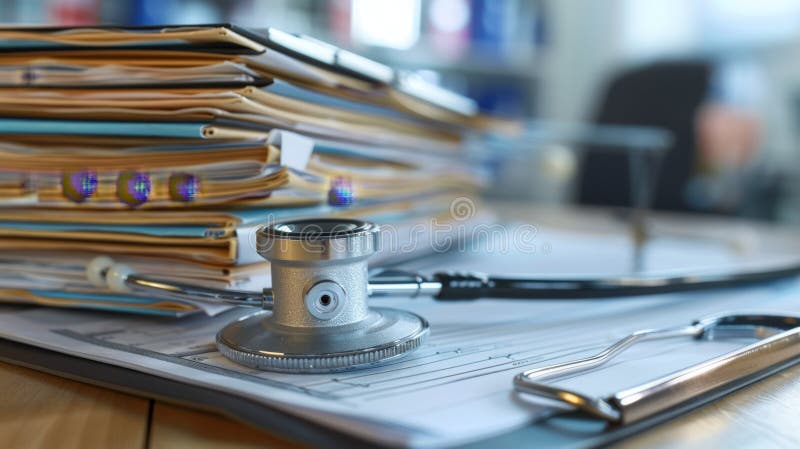 Medical Documents and Stethoscope on Desk, Generative AI Stock Photo ...