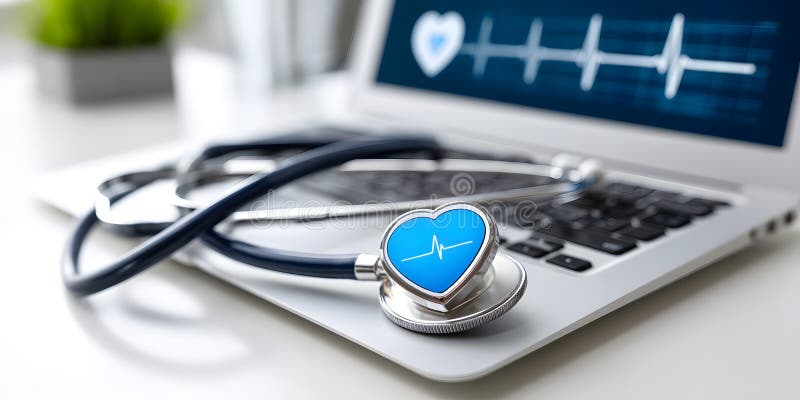 A Close-up View of a Stethoscope Placed beside a Laptop Screen ...