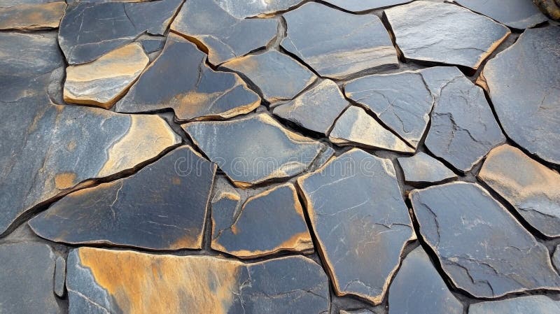 A Close-up View of a Stone Pathway Made of Irregularly Shaped, Dark ...