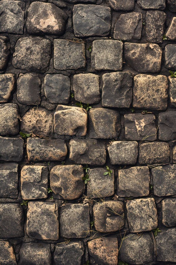 Cobblestone Wall Texture Background with Gray and Brown Stones. Close ...
