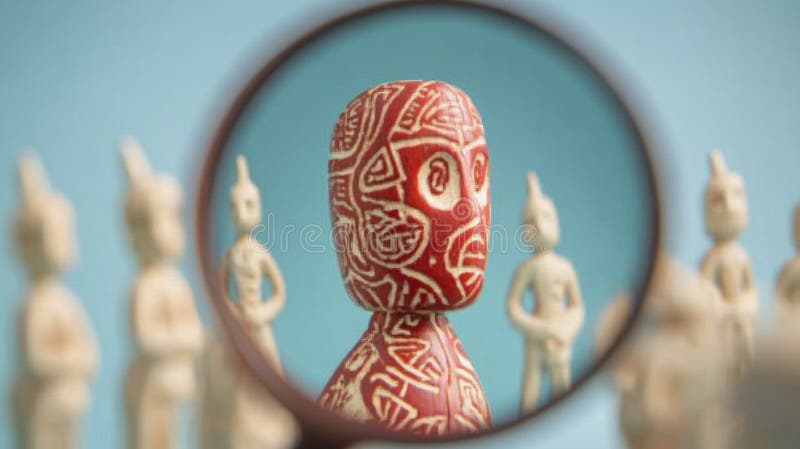 A Close-up View of a Stylized Figure Surrounded by Simple Figures. the ...