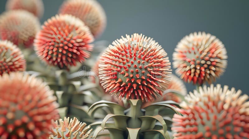 A Close-up View of Stylized, Spiky Spherical Plants with a Soft ...