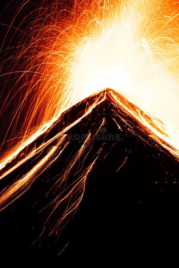 Close Up View of the Summit of the Fuego during an Eruption Stock Photo ...