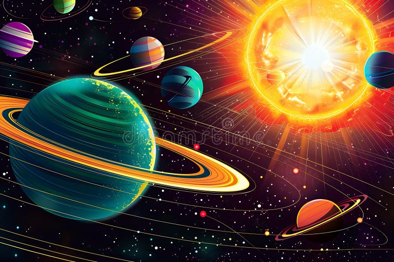 Close Up View of Sun Light Reflecting Different Planets Revolve Around ...