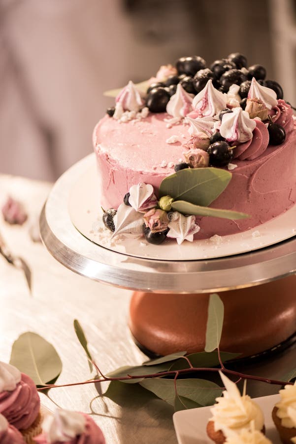 Close Up View of Sweet Cake on Cake Stand Stock Photo - Image of ...
