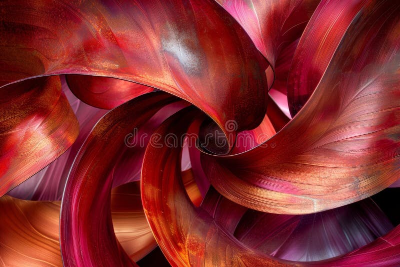 A Close-up View of Swirling Ribbons of Red and Copper Metal, Creating ...